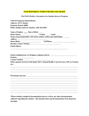 Fillable Online PASS REFERRAL FORM FOR KDG-5th GRADE - School Mental ...