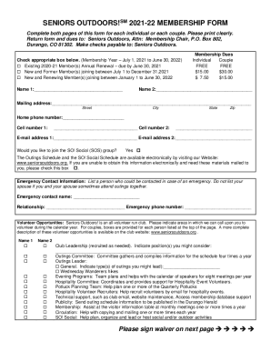 Fillable Online SENIORS OUTDOORS! 2021-22 MEMBERSHIP FORM Fax Email ...