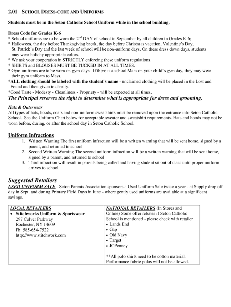 Fillable Online Uniform/Dress Code - Mother McAuley Liberal Arts High ...