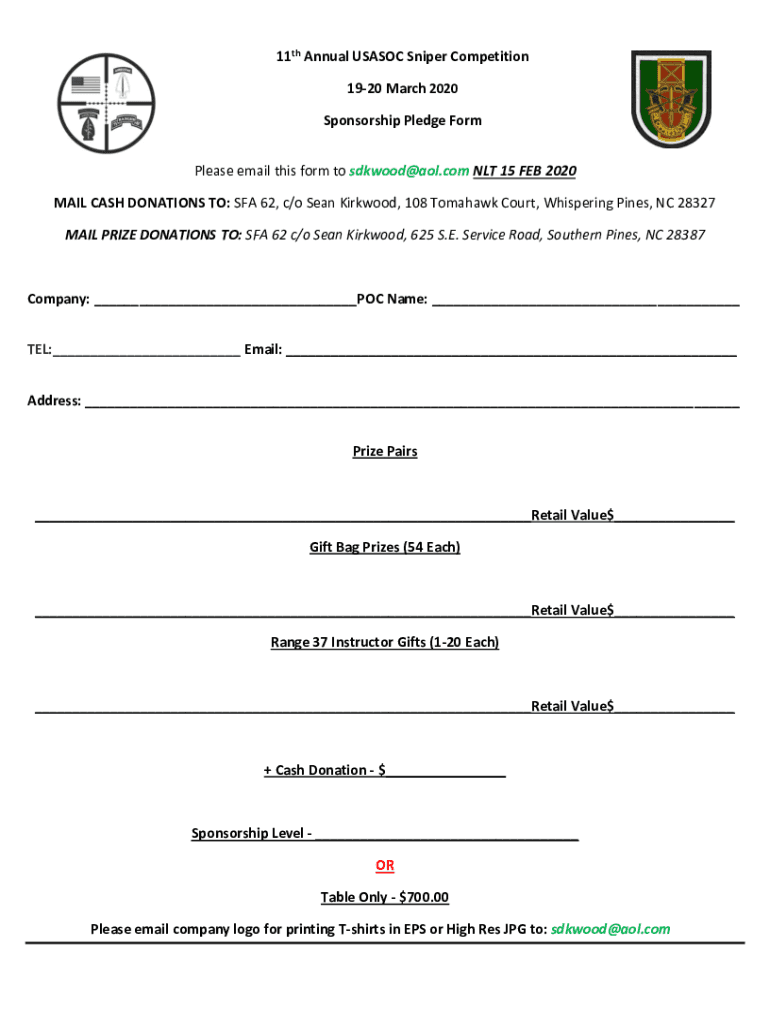 Fillable Online Fillable Online Sponsorship Pledge Form.docx Fax Email ...