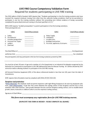 Fillable Online LIVE FIRE Course Competency Validation Form Required ...