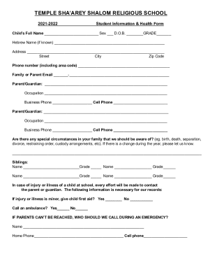 Fillable Online Student Information and Health Form 2021-2022.doc Fax ...