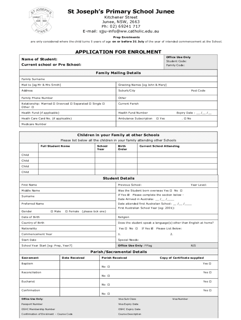 Fillable Online St Josephs Primary School Junee Doc TemplatepdfFiller Fax Email Print