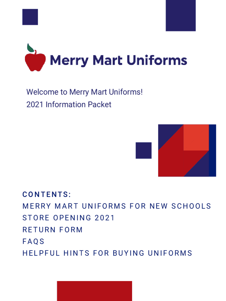 Fillable Online Welcome to Merry Mart Uniforms! 2021 Information Packet ...