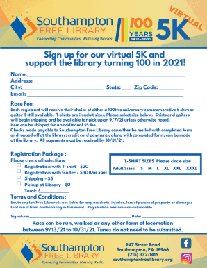 Fillable Online Regular 5K Registration Form - southamptonfreelibrary ...
