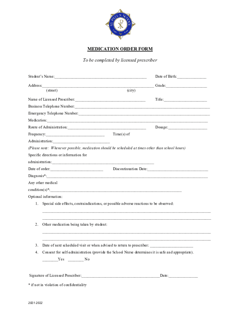 Fillable Online sample medication order form - Massachusetts Fax Email ...