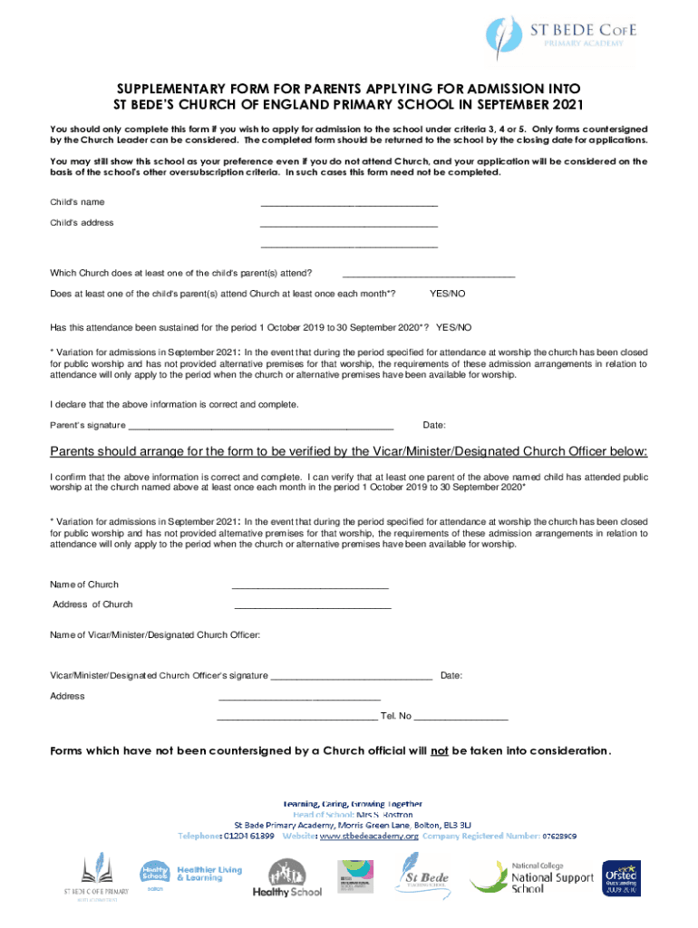 Fillable Online St Bede's Inter-Church School - Admissions Criteria ... Fax Email Print - pdfFiller
