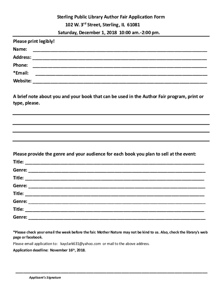 Fillable Online Author Fair Application Form Fax Email Print - pdfFiller