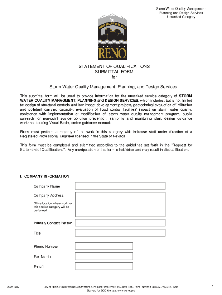 Fillable Online STATEMENT OF QUALIFICATIONS SUBMITTAL FORM for Storm ... Fax Email Print - pdfFiller