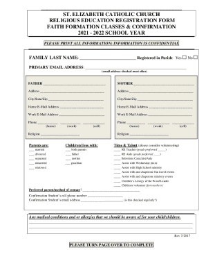 Fillable Online P.R.E.P.St. Elizabeth Catholic Parish Fax Email Print ...
