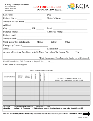 Fillable Online St. Mary, Our Lady of the Snows RCIA FOR CHILDREN ...