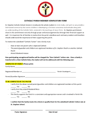 Fillable Online CATHOLIC PARISH MEMBER VERIFICATION FORM Fax Email ...