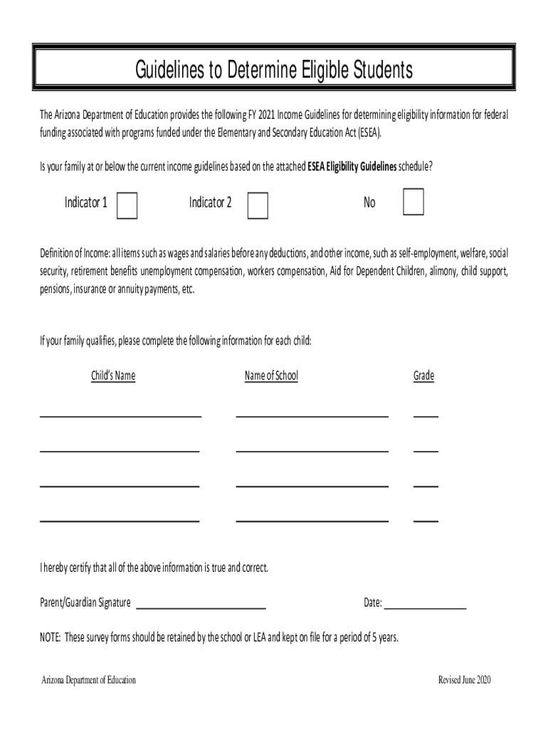 Fillable Online 2020 Arizona Guidelines to Determine Eligible Students ...