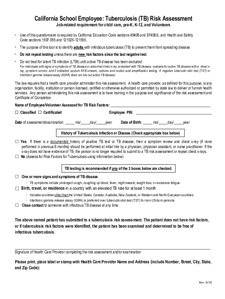 Fillable Online 2018-2021 Form CA School Employee Tuberculosis (TB ...