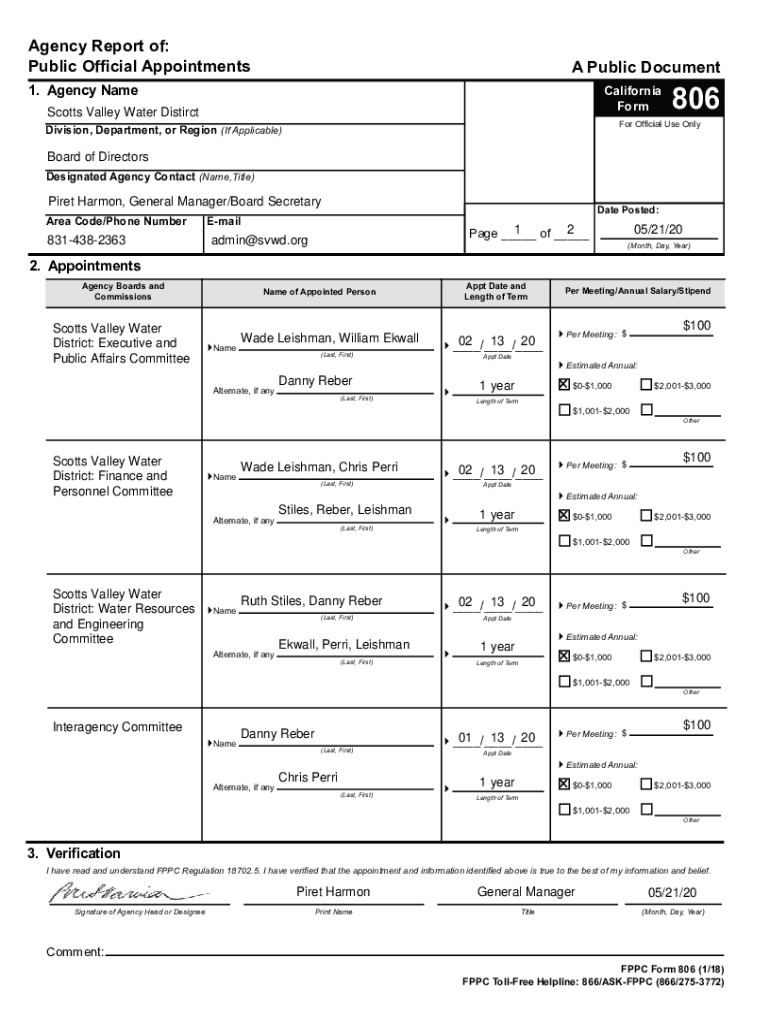 Fillable Online Fillable Online 19-20 FPPC Form 806 - Orange County ... Fax Email Print - pdfFiller