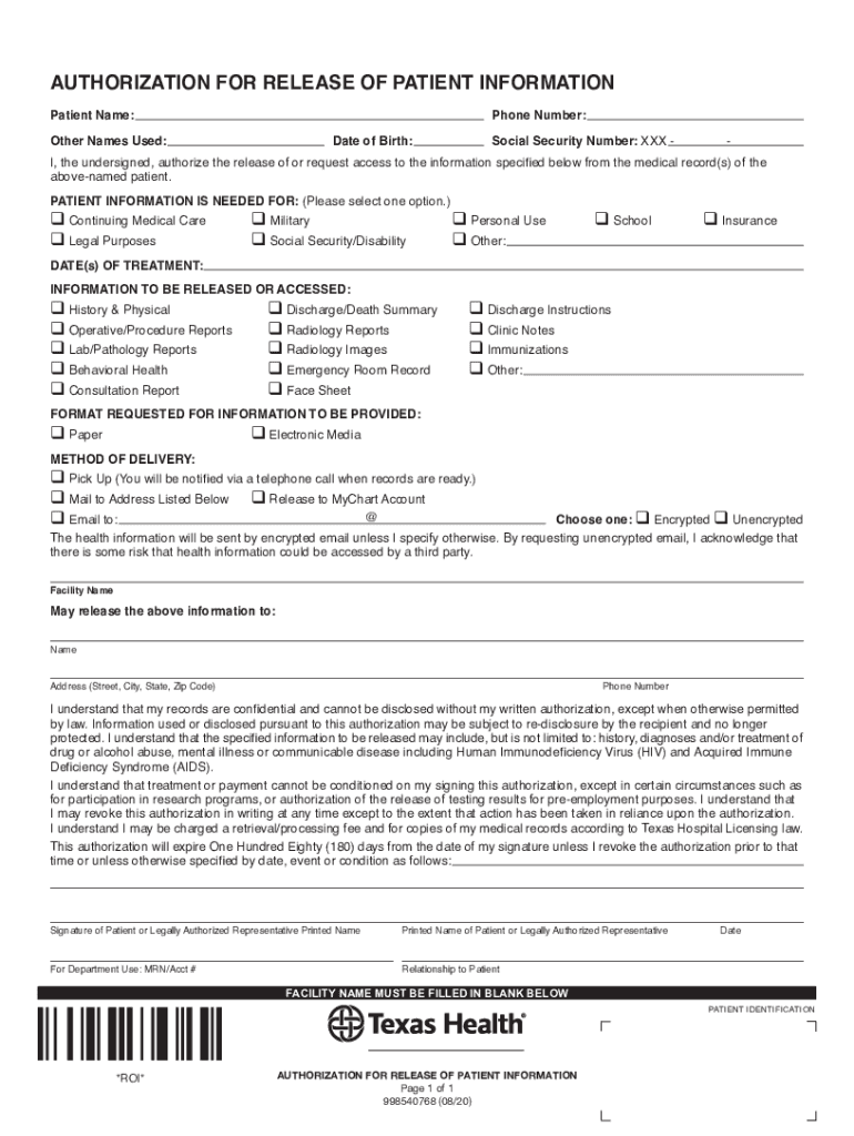 Fillable Online REGISTRO DEL PACIENTE DE TEXAS HEALTH PHYSICIANS GROUP ...