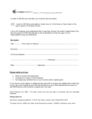 Fillable Online Charity Gift Aid Declaration single donation form In ...