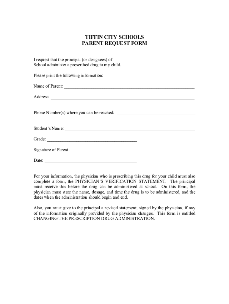 Fillable Online Parent Request Form - tiffincityschools.org Fax Email ...