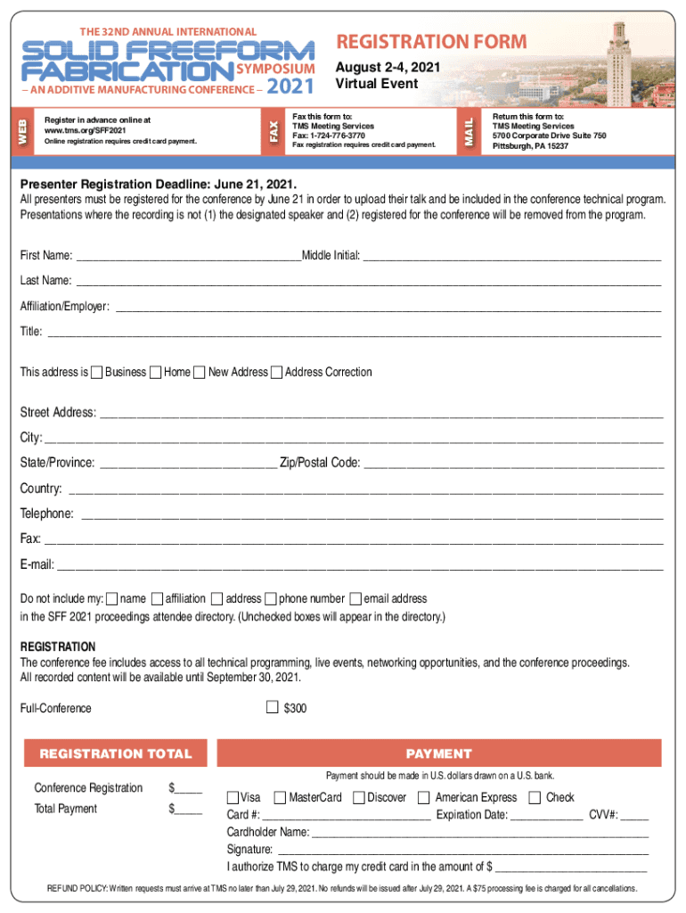 Fillable Online Fillable Online tms Online registration requires credit ...