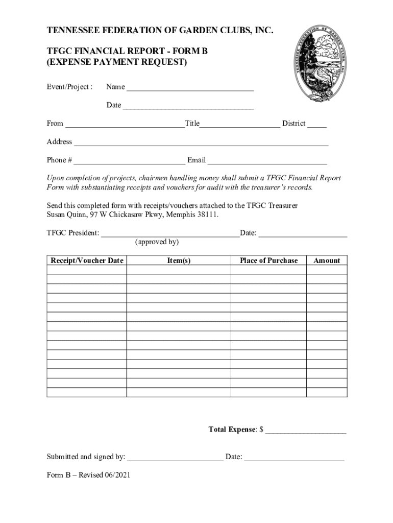 Fillable Online TENNESSEE FEDERATION OF GARDEN CLUBS, INC. TFGC ...