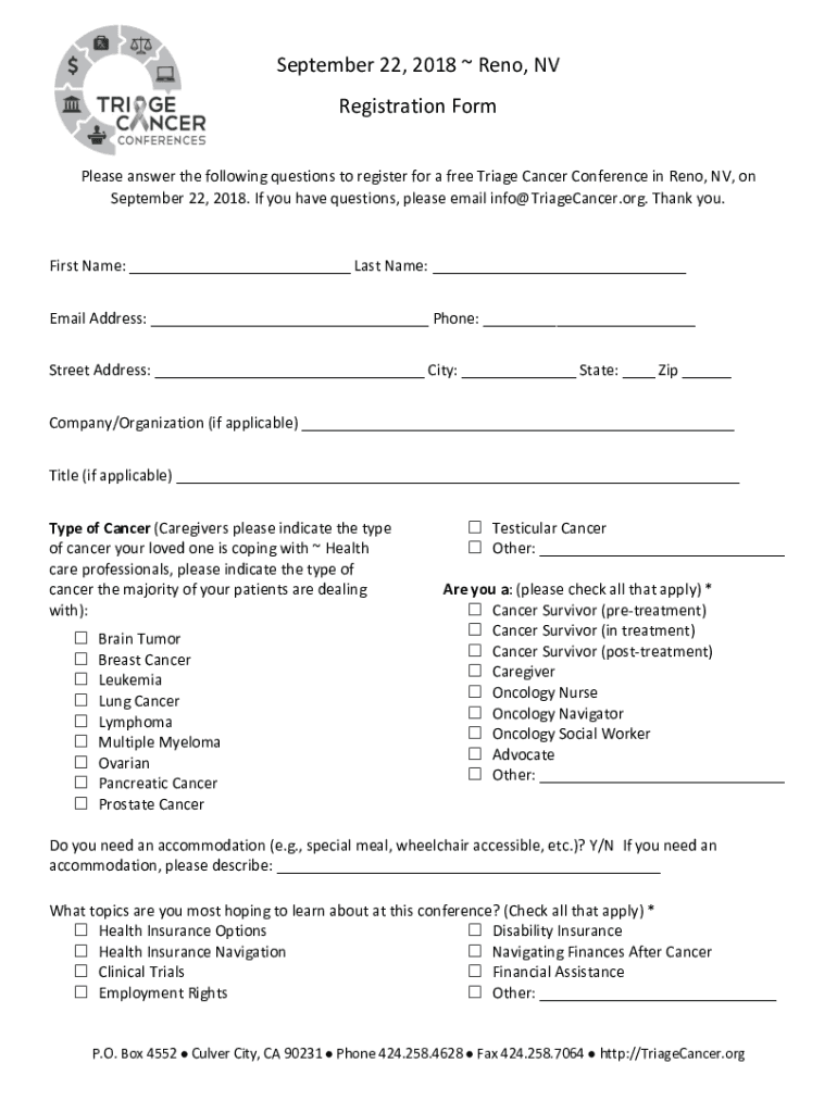 Fillable Online September 22, 2018Reno, NV Registration Form Fax Email ...