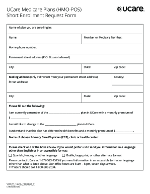 Fillable Online UCare Medicare Plans (HMO-POS) Plan Change Enrollment Form Fax Email Print ...