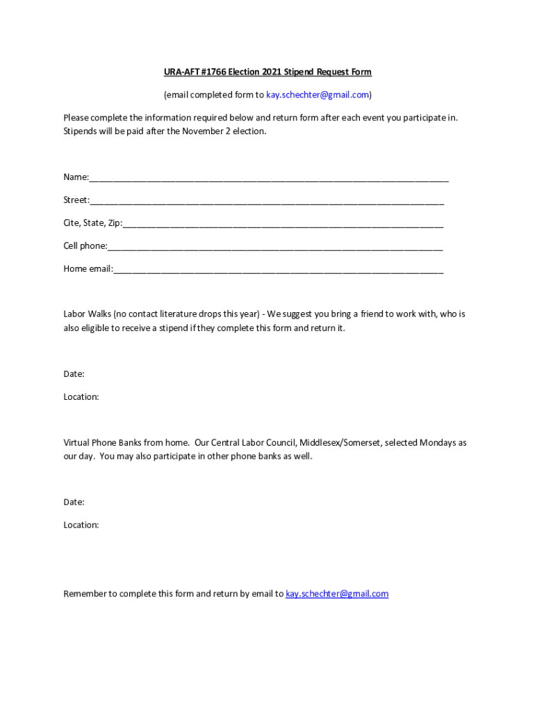 Fillable Online Election 2021 URA Stipend Request Form v2 Fax Email ...