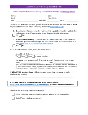 Fillable Online CLINICAL EVALUTAION & GRADE APPEAL FORM Submit ...