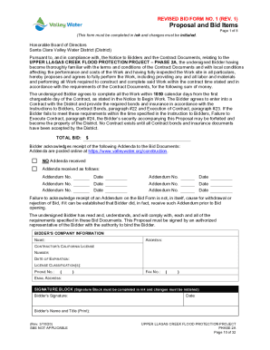 Fillable Online REVISED BID FORM 1 - S14528C0665 - BID FORM 1 - NO SBE (3-10-20) Upper Llagas ...