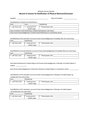 Fillable Online WLWV Restraint or Seclusion Incident Report Form Fax ...