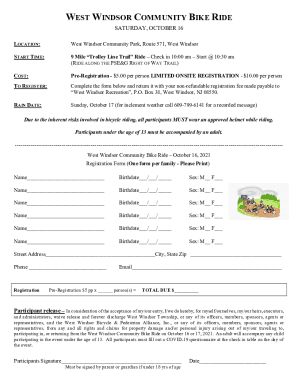 Fillable Online Fall Community Bike Ride Registration form Fax Email ...