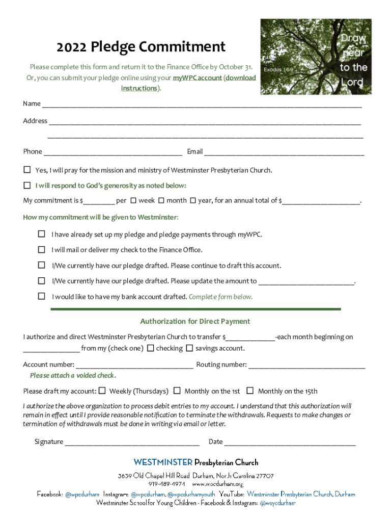 Fillable Online 2022 Annual Pledge - Electronic Payment Authorization ...