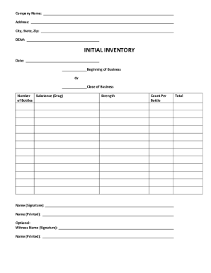 Fillable Online DEA Initial Inventory Sheet Template 0621 Fax Email ...