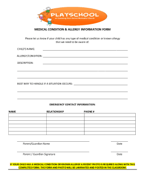Fillable Online MEDICAL CONDITION & ALLERGY INFORMATION FORM Fax Email ...