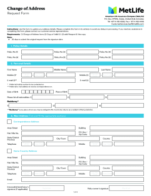 Fillable Online Request for Policy Change or Reinstatement - MetLife ...