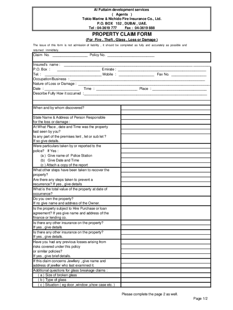Fillable Online General Claim Form Editable - Tokio Marine & Nichido ...