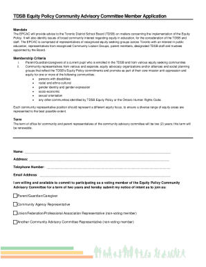 Fillable Online TDSB Equity Policy Community Advisory Committee Member ...