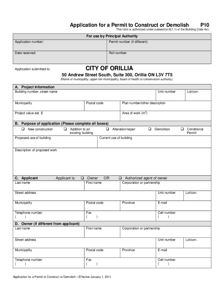 Fillable Online Application for a Permit to Construct or Demolish P10 ...