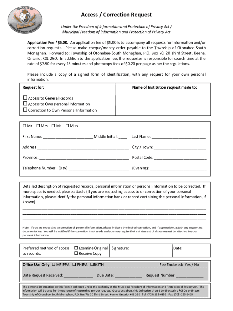 Fillable Online Freedom of InformationAccess or Correction Request ...