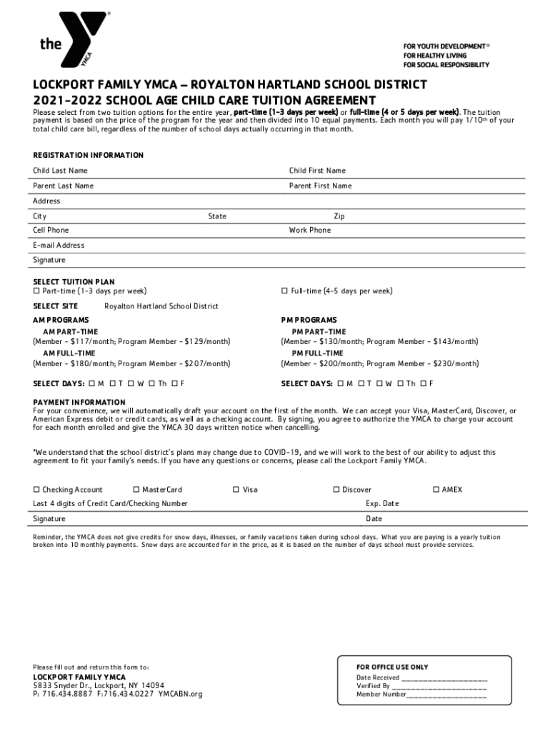 Fillable Online Child Care Tuition Agreement Form Schools Fax Email ...