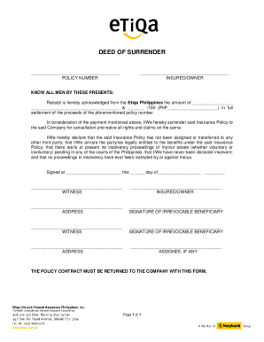 Fillable Online DEED OF SURRENDER - Etiqa Fax Email Print - pdfFiller