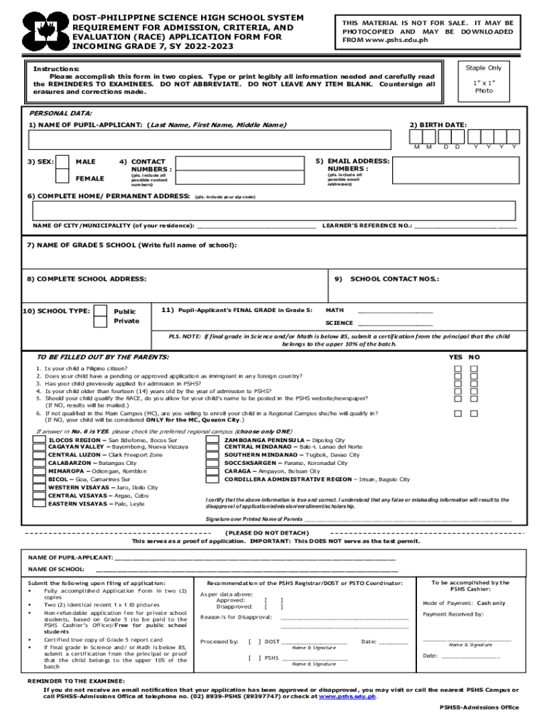 Fillable Online cmc pshs edu Philippine Science High School System ...