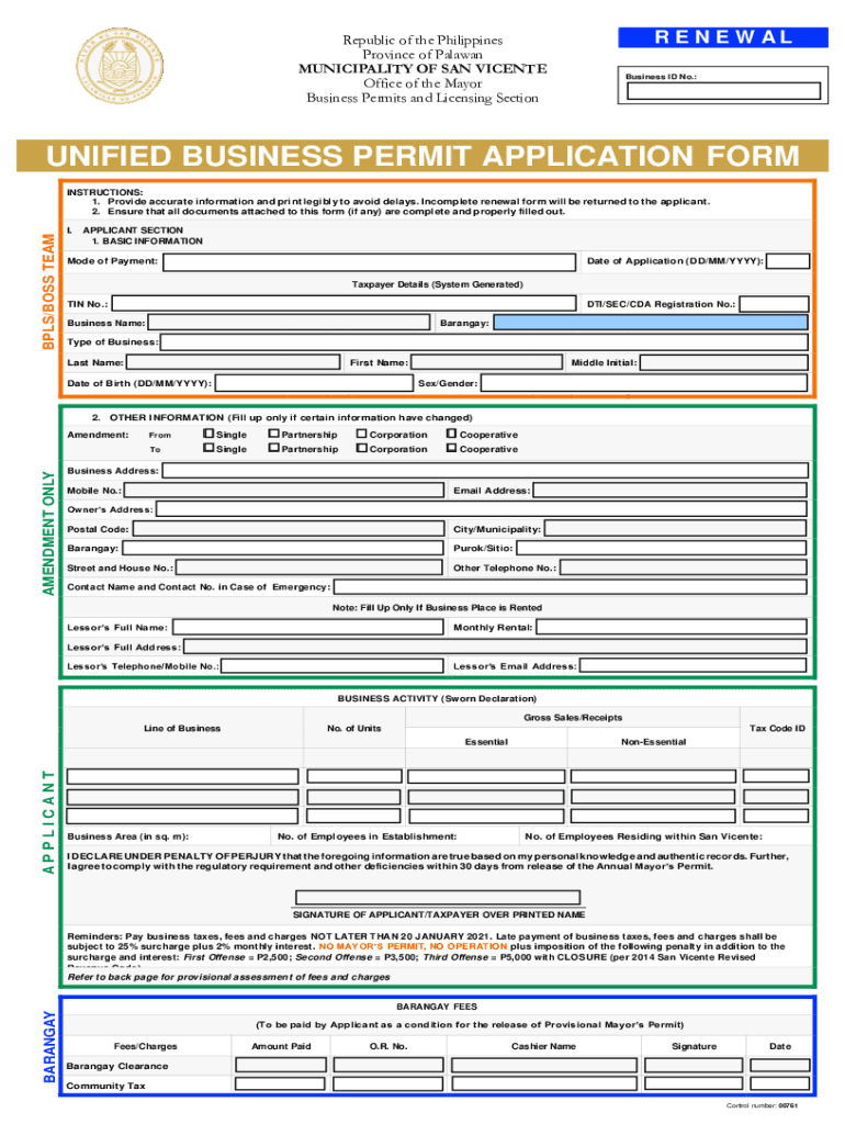 Fillable Online UNIFIED BUSINESS PERMIT APPLICATION FORM Fax Email ...