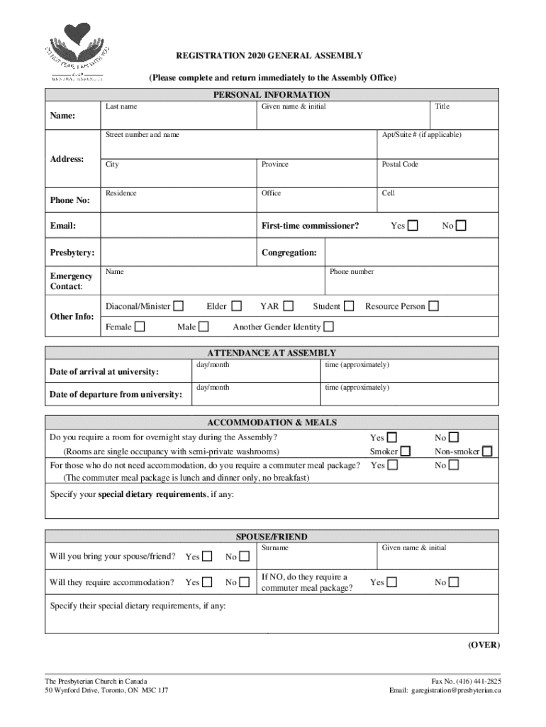 Fillable Online General Assembly Registration Form. 2020 General ...