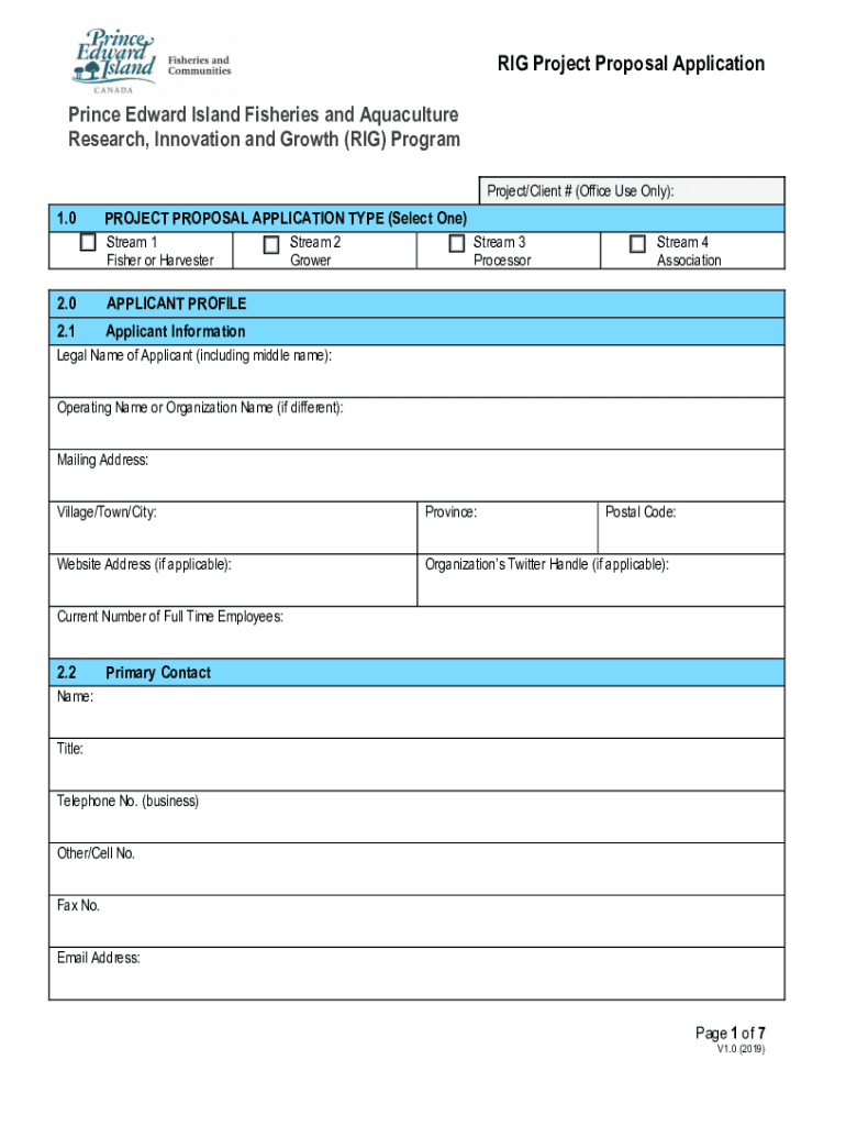 Fillable Online RIG Project Proposal Application Prince Edward Island ...