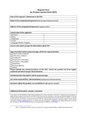 Fillable Online Request Form for Product Contact Point (PCP) Fax Email ...