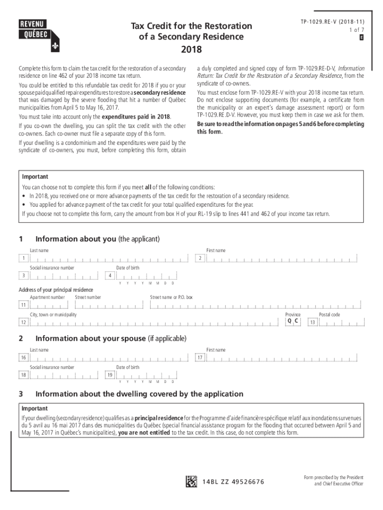 Fillable Online TP-1029.RE-V(2018-11). Tax Credit for the Restoration ...