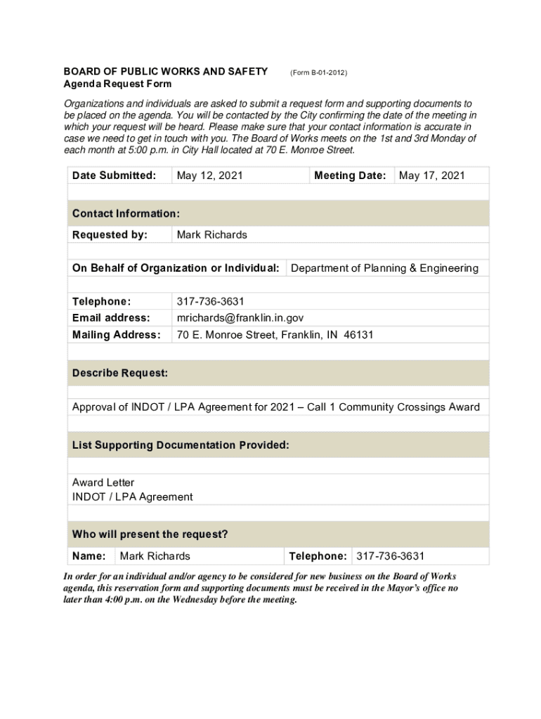 Fillable Online INDOT - LPA Agreement for 2021-1 CCMG.doc Fax Email ...