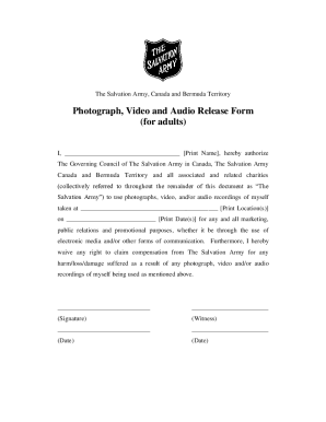 Fillable Online Photograph, Video and Audio Release Form (for adults ...