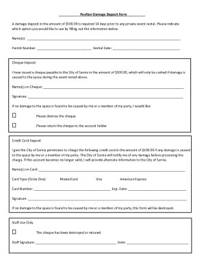 Fillable Online Pavilion Damage Deposit Form - sarnia.ca Fax Email ...